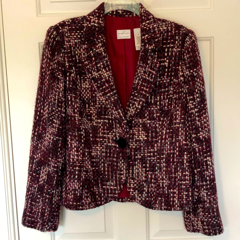 Emma James Tweed Jacket, Dark Red - Gem
